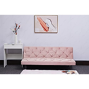 GPCRAC Convertible Folding Sofa Bed, Futon Sofabed with 3 Adjustable Positions for Living Room, Home, Office Dorms, Compact Living Spaces (Pink)