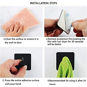 ZHhan 4 Packs Hooks Heavy Duty Wall Hooks Self Adhesive Waterproof Stainless Steel Hooks for Hanging Coat, Hat,Towel Robe Hook Rack Wall Mount Bathroom and Bedroom Black