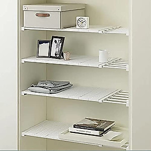 Adjustable Closet Organizer Storage Shelf Wall Mounted Kitchen Rack Space Saving Wardrobe Decorative Shelves Cabinet Holders (White, Length: 11.81 - 15.74 inch (30-40cm), Width: 9.44inch (24cm))