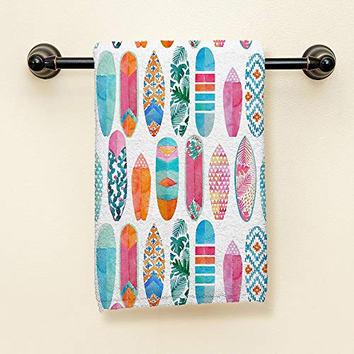 HGOD DESIGNS Surfboards Hand Towels,Watercolor Wave Tropical Surfboards Summer Beach Pattern 100% Cotton Soft Bath Hand Towels for Bathroom Kitchen Hotel Spa Hand Towels 15"X30"