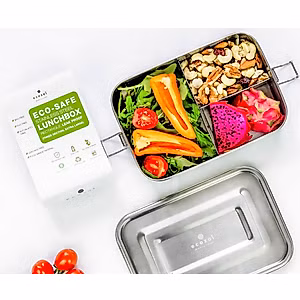 ecozoi Stainless Steel Lunch Box, Leak Proof 3 Compartment, Medium | Redesigned Silicone Seal | Sustainable Zero Waste Eco Friendly Bento Box Food Storage Container