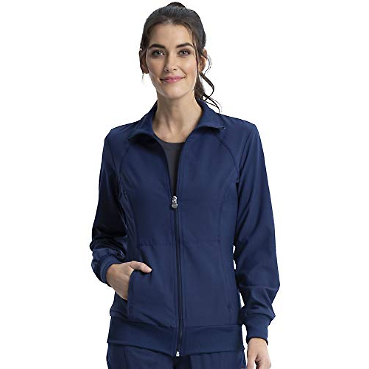Cherokee Infinity Zip Front Scrub Jackets for Women, 4-Way Stretch Fabric 2391A, M, Navy