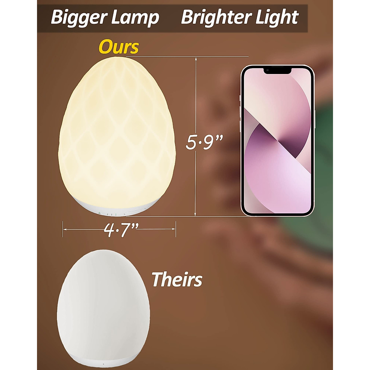 Vovoly Rechangeable Baby Night Light, Large Egg Lamp with Long lasting Battery - Multi-color Cycling- Timer &Touch Control, Battery Powered and Operated Nursery Led Light