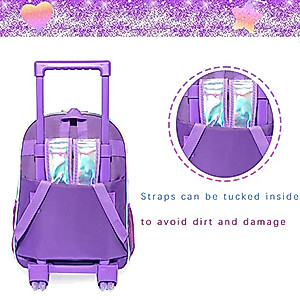 HTgroce 3PCS Purple Rolling Backpack for Girls, Girls Glitter Bookbag with Roller Wheels, Kindergarten Wheeled Backpack for Girls with Lunch Box