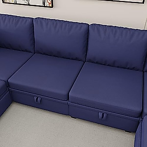 Xshelley Modular Sectional Sofa Couch with Storage Seat, U-Shaped Sectional Sofa with Lounge Chaise & Movable Ottoman, Living Room Furniture Sets (Blue)