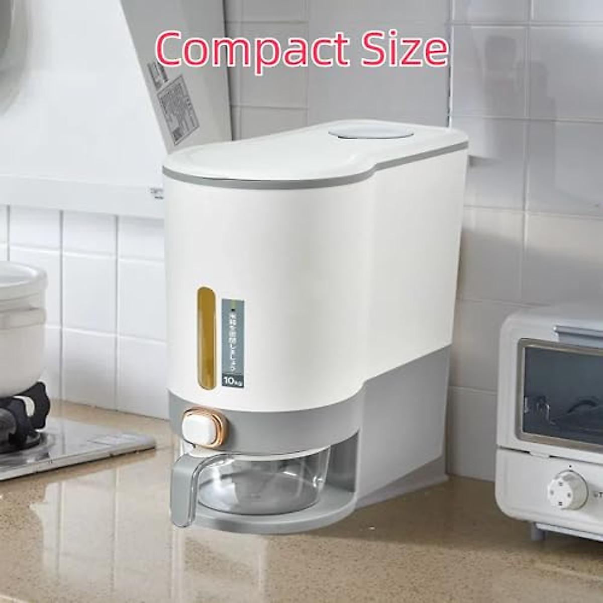 Azipehkx 22 Lbs Rice Dispenser,Container Sealed Moisture Proof with Measuring Cup for Kitchen Pantry Household, BPA-Free,Light Grey