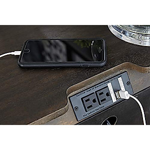 Signature Design by Ashley Hyndell Contemporary 2 Drawer Nightstand with Open Cubby Storage, 2 Electrical Outlets & 2 USB Charging Ports, Espresso Brown