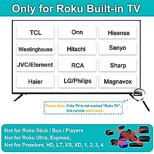 (Pack of 2) Replacement Remote for Roku TV Remote, Universal for Hisense/Onn/TCL/Element/Sharp/Hitachi/LG/Sanyo/JVC/Magnavox/RCA/Philips/Westinghouse Roku Built-in Smart TV, Not for Roku Stick