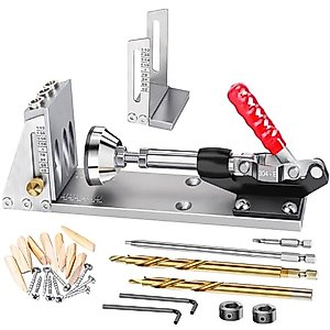 Pocket Hole Jig Kit, Professional Woodworking Dowel Jig Kit, Upgraded All-Metal Pocket Screw Jig for Carpentry Joinery Men
