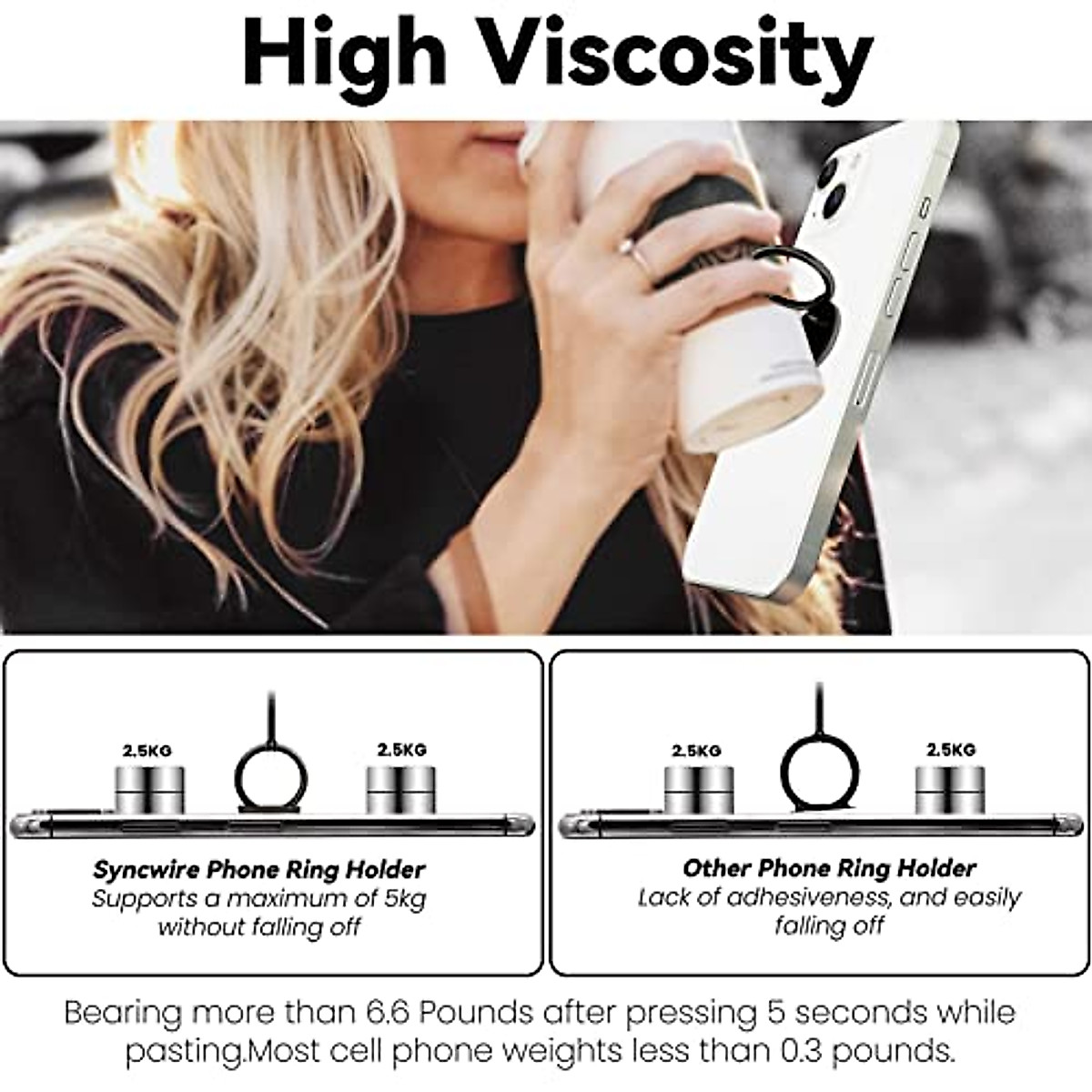 OBHEI Metal Cell Phone Ring Holder Finger Ring Stand, 360 Degree Rotation Ring Kickstand Grip Holder for Magnetic Car Mount, Black