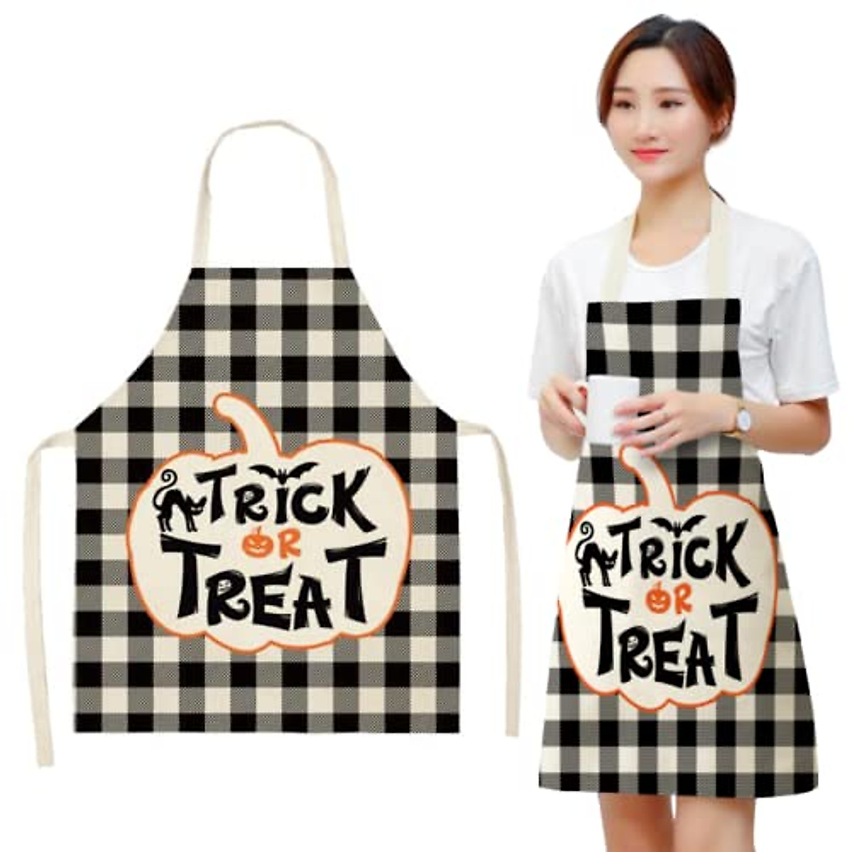 Crethinkaty 1 Pieces Halloween Aprons,Halloween Kitchen Baking Aprons,Halloween Party Apron, Waterproof Apron Chefs Pinafore Apron Cooking BBQ （Style 2）