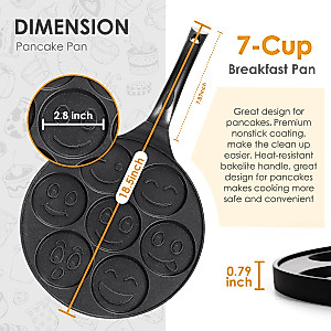 Clockitchen Pancake Pan Nonstick Griddle Pancake Maker Mini Pancake and 7 Smiling Face Cups Pan Breakfast Crepe for Kids, Black