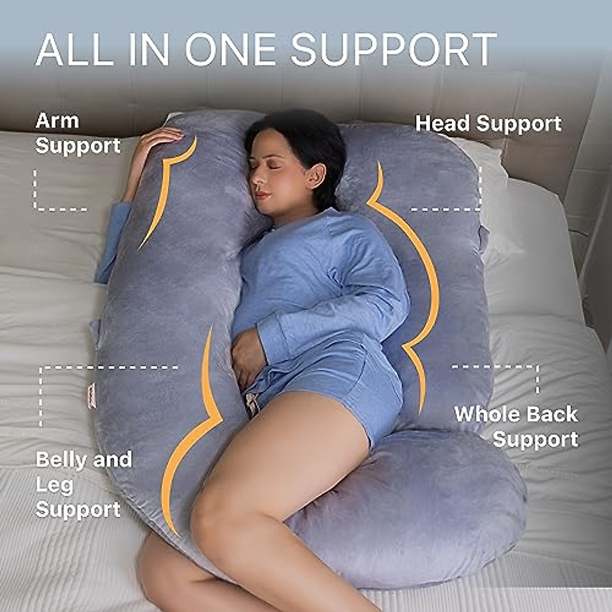 EKLO Pregnancy Pillows, U-Shape Full Body Pillow - Jumbo Size Grey - Pregnancy Pillows for Sleeping - Body Pillows for Adults, Maternity Pillow and Pregnancy Must Haves