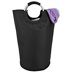 Collapsible Fabric Laundry Hamper - Portable, Foldable Large Capacity Laundry Basket, Durable Comfortable Padded Carry Handles, Self Standing Washing Bin, Folds Easily in Laundry Room Storage. (Black)