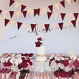 30 Ft Burgundy Party Decorations Champagne Gold Burgundy Triangle Banner Flag Bunting Pennant for Engagement Anniversary Wedding Bridal Baby Shower Birthday Bachelorette Hen Party Decorations supplies