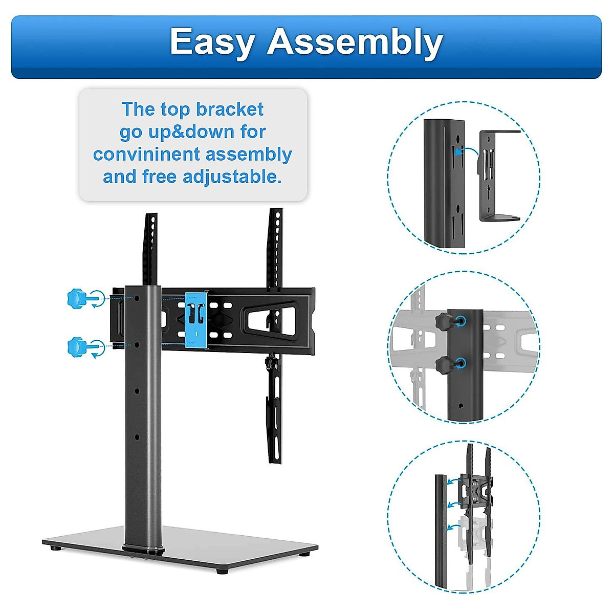 Universal Swivel TV Stand/Base Table Top TV Stand for 27 to 55 inch LCD LED TVs -Height Adjustable TV Base Stand TV Mount Stand with Tempered Glass Base & Wire Management,VESA 400x400mm