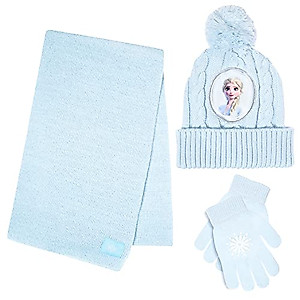 Disney Frozen Kid’s Winter Hat, Snow Gloves, and Scarf for Girls, 3 Pc. Set, Plush Warm Outdoor Comfort Includes Gift Box