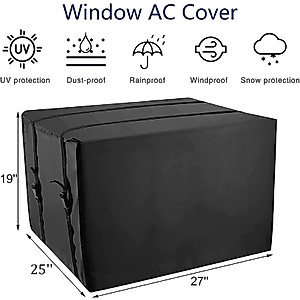 Yesland Window Air Conditioner Cover Outdoor, 25.5''W x 21''D x 17''H Outside Window AC Unit Cover with 2 Adjustable Straps, Black Large Window A/C Cover Bottom Covered AC Covers for Winter