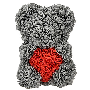 yiwuhongyuz Rose Bear -Over 250+ Flowers Rose Teddy Bear -Valentines Day Gifts for Girlfriend Women, Flower Bear Gifts for Mothers Day for Mom, Anniversary Birthday Gifts - Rose Bear with Box (Grey)