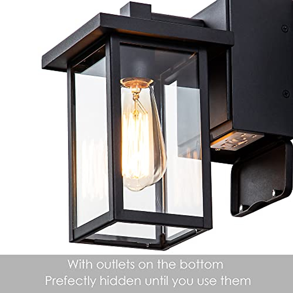OUPAVOCS Porch Lights with GFCI Outlet, Black Outdoor Light Wall Mount, Waterproof Exterior Light Fixture with Outlet, Wall Sconce for House, Garage, Patio