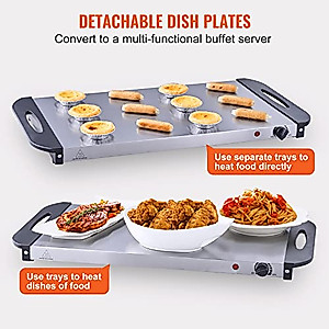 VEVOR Food Buffet, Warming Trays with Temp Control Portable Stainless Steel 7.5 Quart Chafing Dish Set, Hot Plate Perfect for Parties, Catering, Holidays, ETL, 25.6" x 15", Silver