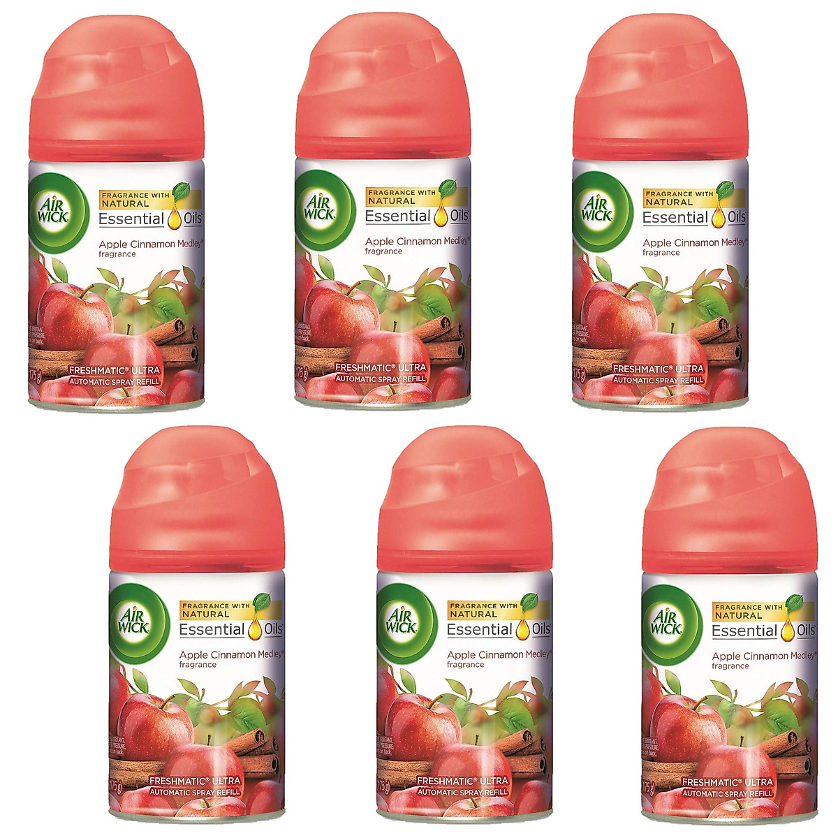 Air Wick Freshmatic Automatic Spray Air Freshener, Apple Cinnamon Medley Scent, 1 Refill, 6.17 Ounce (Pack of 6)