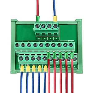 Jienk Screw Terminal Block Power Distribution Module, 25A DIN Rail Mounting Terminal Block Distribution Breakout Board for PLC Servo Power Amplifier (2 in 10 Out)