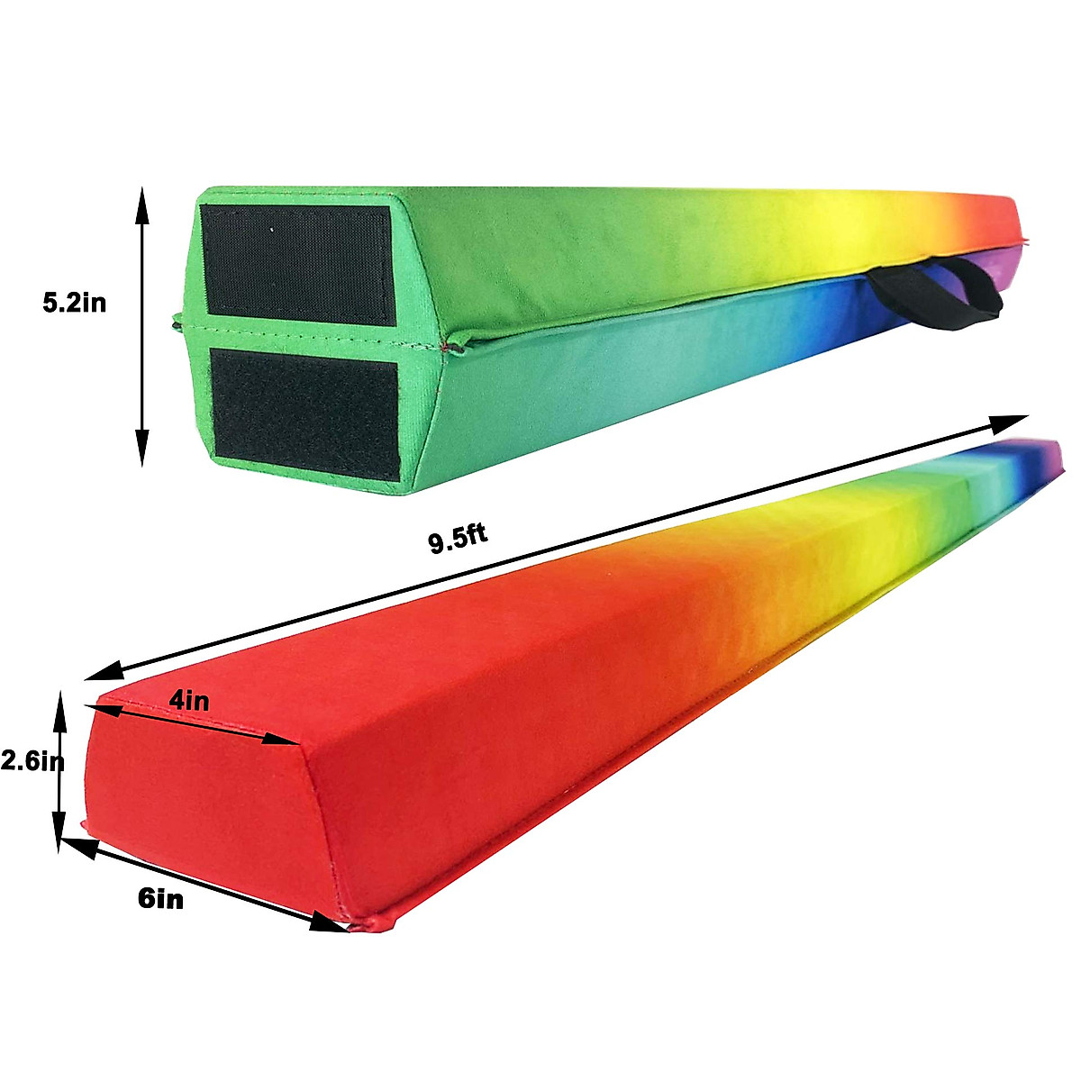 PreGymnastic 6FT/8FT/9.5FT Folding Balance Beam for Kids 3-12,Foldable Gymnastics Floor Beam-Extra Firm Suede Cover with Carry Bag for Home-Gym Equipment for Toddler Teenage (Rainbow, 9.5ft)
