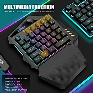 RedThunder Wireless One-Handed Gaming Keyboard, 2.4Ghz RGB Backlit Mini Gaming Keypad, Rechargeable 2000mAh Battery for PC Gamer