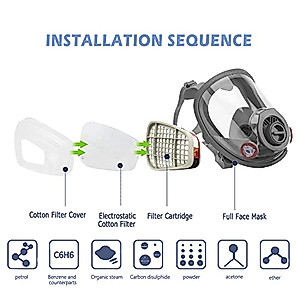 Full Face Respirаtor, Compatible with 40 mm Filter Canister and Activated Carbon Air Filter for Industrial, Welding, Polishing, Chemical Handling, Painting