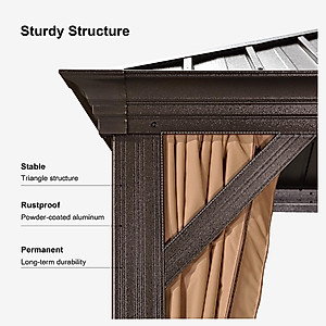 PURPLE LEAF 12' X 12' Outdoor Hardtop Gazebo Permanent Outside Heavy Duty Sun Shade Deck Canopy for Patio All Weather Aluminum Metal Roof Backyard Pavilion with Netting and Curtains