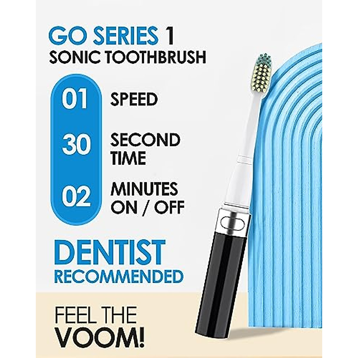 Voom Sonic Go 1 Series Travel Electric Toothbrush | Travel Toothbrushes - Battery Operated Toothbrush for Adults & Kids, Dentist Recommended Toothbrush, Portable w/ 2 Minute Timer (Black)
