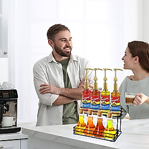 8 Bottle Coffee Syrup Organizer Rack, 2 Tier Coffee Syrup Bottle Stand Holder for Coffee Bar, Premium Wine Bottle Rack, Countertop Freestanding Tabletop Liquor Wine Rack for Dressings Cocktail(Black)