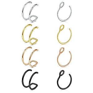 MODRSA Fake Nose Ring Hoop Fake Nose Rings for Women Men Fake Nose Piercing Fake Nose Rings Fake Double Hoop Fake Nose Ring
