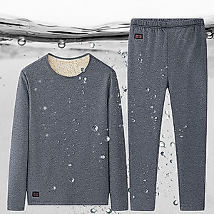 Vuirrm Thermal Underwear for Men Electric Heated Thermal Underwear Set (Top + Pants) USB Washable Temperature Adjustable in Winter,5XL,Black