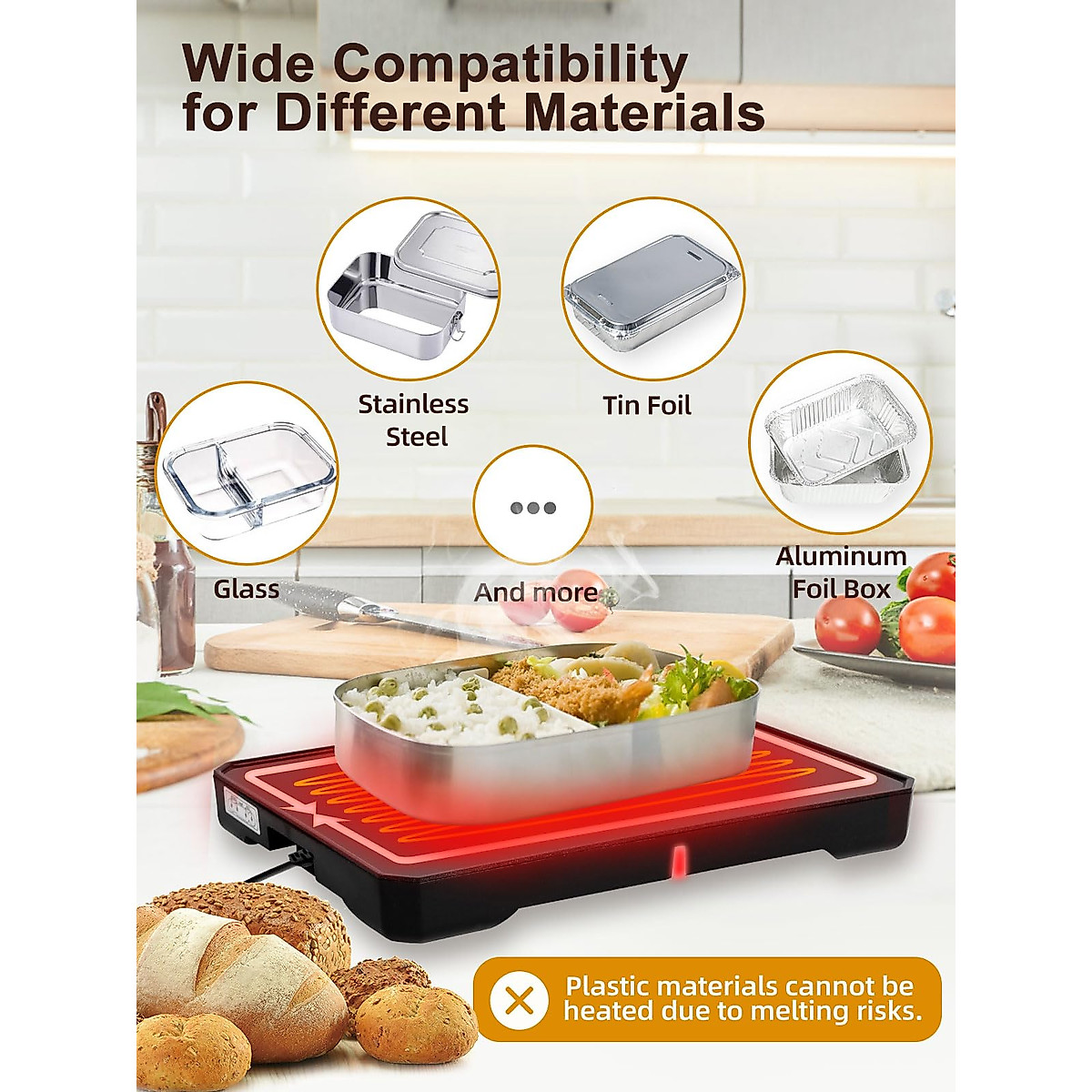 SOHIDA Portable Heated Lunch Box, 12V/24V/110V Conduction Heating Portable Food Warmer for Adults, Mini Portable Microwave 9.06"x6.61"x0.98" with Carry Bag, Easy to Use Car Food Warmer