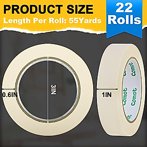 Masking Tapes Bulk 1 Inch 22 Packs White Painters Drafting General Using Tapes for Painting, Craft Art, Label, Packing, Office, School, Home,1 Inch x 55 Yards x 22 Rolls (1210 Total Yards)