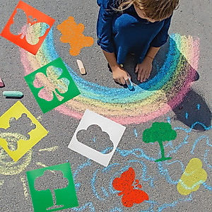 24 Pieces Stencils for Kids 8 Inches Drawing Stencils Chalk Stencils Large Washable Geometric and Garden Themed Primary Shape Template for Kids Toddlers Preschooler (Primary Style)
