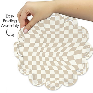 Big Dot of Happiness Tan Checkered Party - Round Table Decorations - Paper Chargers - Place Setting For 12