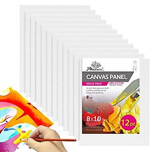 PHOENIX Painting Canvas Panels 8x10 Inch, 12 Value Pack - 8 Oz Triple Primed 100% Cotton Acid Free Canvas Boards for Painting, White Blank Flat Canvas Boards for Acrylic, Oil Paints