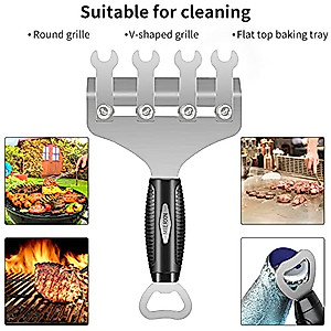 MIERXN Stainless Steel BBQ Grille Scraper- Can Clean 4 Round or V Shape Grille at The Same Time-4.3-inch Flat-Top Tray Cleaning Scraper-The Perfect Barbecue Cleaning Tool.