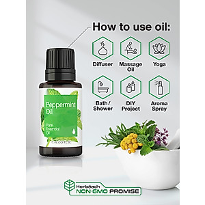 Horbäach Peppermint Essential Oil | .51 fl oz (15mL) | for Massage, Bath & Diffuser