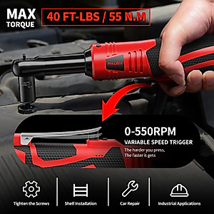 FULLYEA Electric Ratchet Wrench Set, 550 RPM Cordless Ratchet Wrench, 3/8" 18V Power Ratchet Tools with Variable Speed, LED Light, 7 Sockets, 2 Packs 2.0Ah Lithium-Ion Battery and Fast Charger