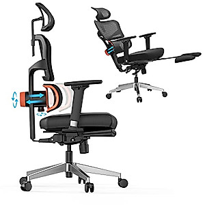 Newtral Ergonomic Office Chair with Footrest- High Back Desk Chair with Unique Adjustable Lumbar Support, Seat Depth Adjustment, Tilt Function, 4D Armrest Recliner Chair for Home Office