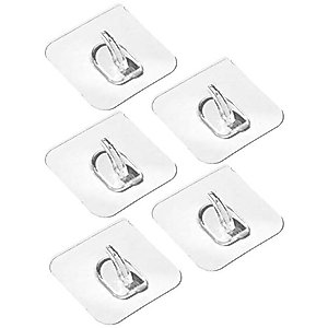 5-Pack of Wall Hooks for Kitchen & Bath Transparent Reusable Adhesive Stickers for Pictures Utensils Towels - Tub Cubby Bath Toy Organizer
