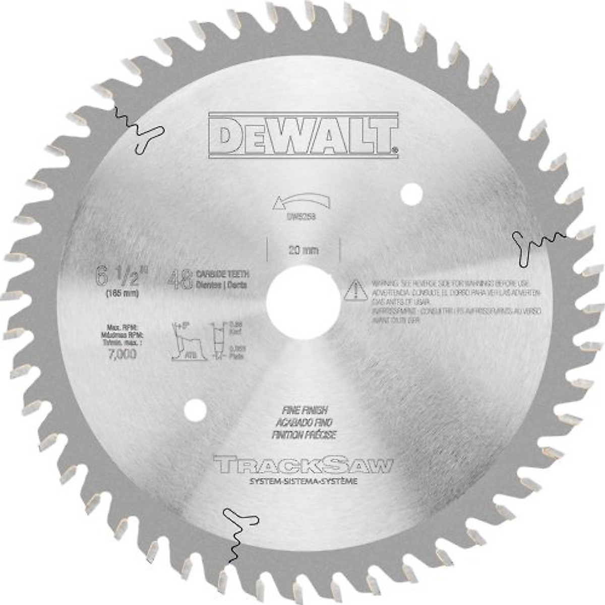 DEWALT Tracksaw Blade, Ultra Fine Finishing, 48-Tooth, 6-1/2-Inch (DW5258), Silver