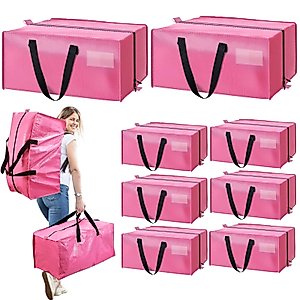 Moving Bags 8PCS Extra Large with Carrying Handles Backpack Straps, Heavy Duty Moving Bags for Space Saving Packing, Storage Totes of College Essentials Moving Supplies (Pink)