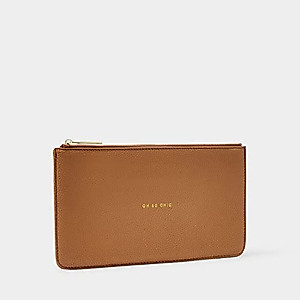 KATIE LOXTON Oh So Chic Womens Vegan Leather Sentiment Slim Perfect Pouch Tan