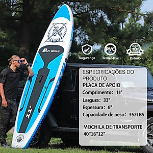 Run Wave Inflatable Stand Up Paddle Board 11'×33''×6''(6'' Thick) Non-Slip Deck with Premium SUP Accessories | Wide Stance, Bottom Fins for Surfing Control | Youth Adults Beginner (Kohala Blue)