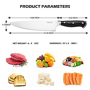 HOTLIFE Chef's Knife 8 inch, Utility Razor-Sharp Kitchen Knives Cutting Bread, Steak Meat, Vegetable Fruits - German HC Stainless Steel, Ergonomic Handle with Gift Box